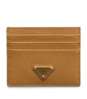 Prada Saffiano Leather Card Holder Brown