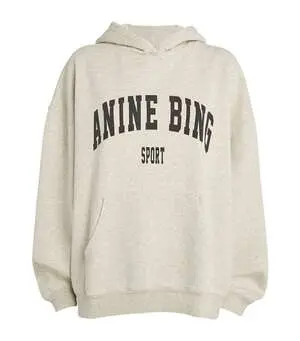 ANINE BING Harvey Textured Logo Cotton Hoodie - Grey