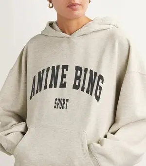 ANINE BING Harvey Textured Logo Cotton Hoodie - Grey