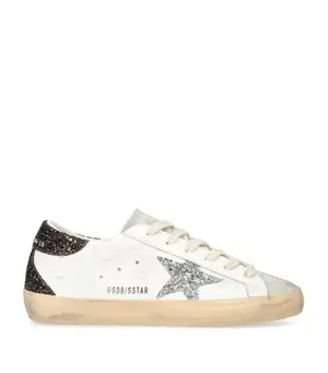 GOLDEN GOOSE Leather Superstar Sneakers With Glitter Embellishments - White