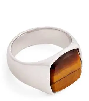 Tom Wood Cushion Tiger Eye Ring - Silver