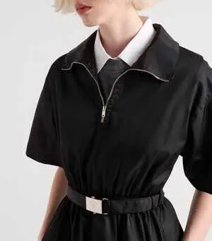 Prada Re-nylon Midi Dress With Zip-up Front And Elasticated Trims