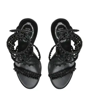 Rene Caovilla Embellished Satin Chandelier Sandals - Black