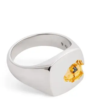 Tom Wood Sterling Signet Ring With Black Diamond - Silver