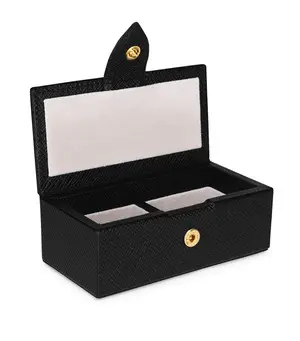 Smythson Leather Panama Cufflink Box - Black