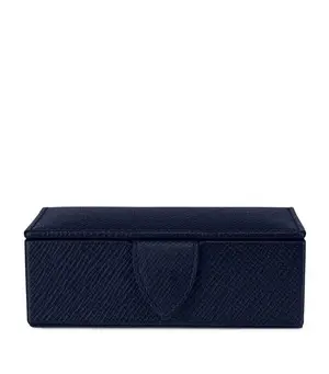 Smythson Leather Panama Cufflink Box Blue