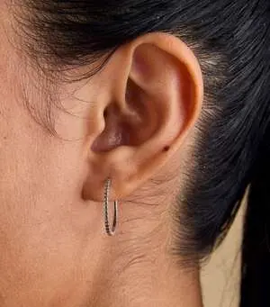 ASTRID & MIYU Ridged Hoop Earrings In White Gold