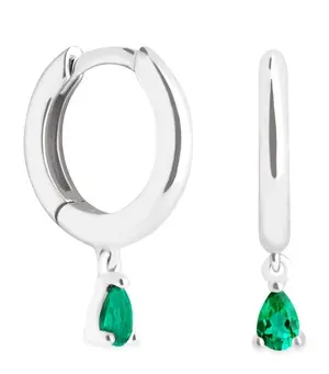 ASTRID & MIYU White Gold Pear Emerald Hoop Earrings - Silver