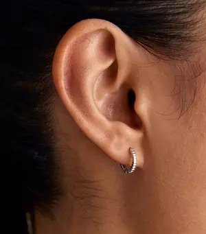 ASTRID & MIYU White Gold Ridged Huggie Hoop Earrings
