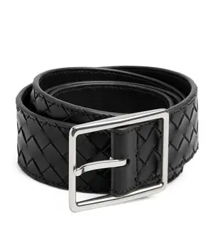 Bottega Veneta Calf Leather Intrecciato Belt - Grey
