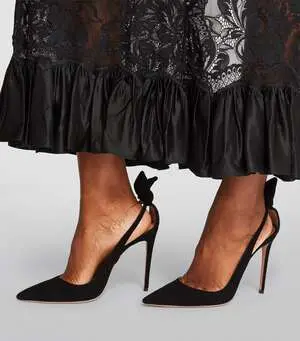 AQUAZZURA Suede Bow Tie Pumps - Black