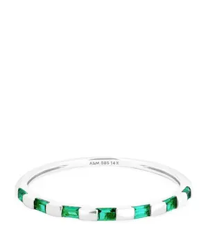 ASTRID & MIYU 14 Karat White Gold Emerald Baguette Ring Silver