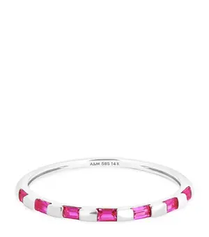 ASTRID & MIYU 14 Karat White Gold Pink Sapphire Baguette Ring - Silver