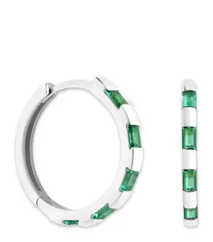 ASTRID & MIYU 14 Karat White Gold Emerald Baguette Hoop Earrings - Silver
