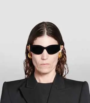 Balenciaga Bossy Round Frame Sunglasses With Gold Tone Logo Detail