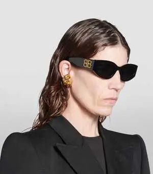 Balenciaga Bossy Round Frame Sunglasses With Gold Tone Logo Detail