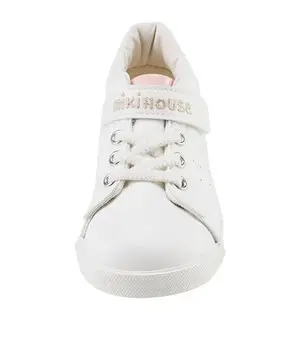 MIKI HOUSE White Leather Velcro And Lace Up Sneakers