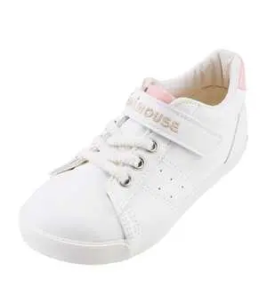 MIKI HOUSE White Leather Velcro And Lace Up Sneakers
