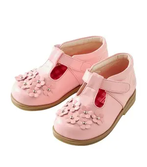 MIKI HOUSE Patent Faux Leather Mary Janes With Floral Embellishments - Pink