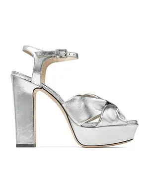JIMMY CHOO Jimmy Choo Heloise Leather Platform Sandals Silver