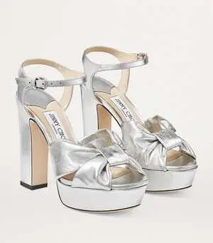 JIMMY CHOO Heloise Leather Platform Sandals - Silver