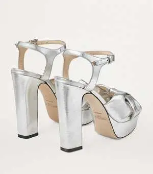 JIMMY CHOO Heloise Leather Platform Sandals - Silver