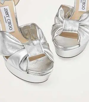 JIMMY CHOO Heloise Leather Platform Sandals - Silver