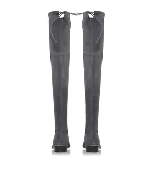 STUART WEITZMAN Suede Thigh High Boots With Drawstring Tie - Grey