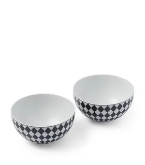 Prada Set Of 2 Chequerboard Soup Bowls - White