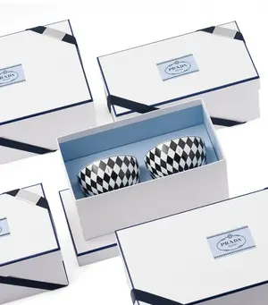 Prada Set Of 2 Porcelain Chequerboard Rice Bowls