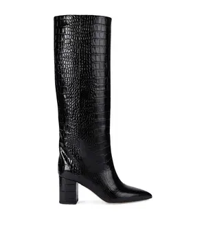 Paris Texas Croc-embossed Leather Knee-high Block Heel Boots - Black