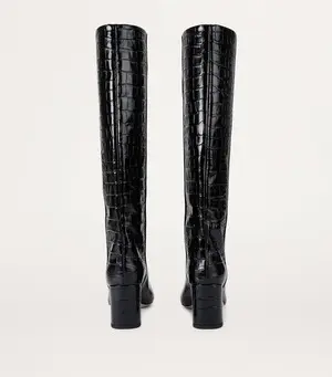 Paris Texas Croc-embossed Leather Knee-high Block Heel Boots