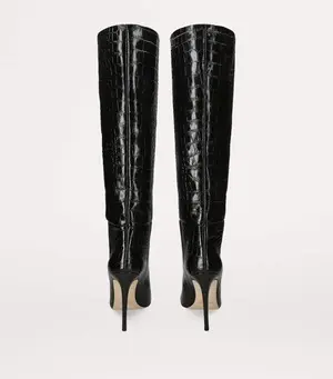 Paris Texas Croc-embossed Leather Knee-high Stiletto Boots