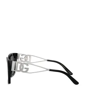 Dolce & Gabbana Oversized Square Frame Sunglasses With Crystal Embellished Logo - Black