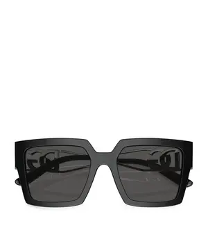 Dolce & Gabbana Oversized Square Frame Sunglasses With Crystal Embellished Logo - Black