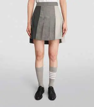 Thom Browne Pleated Mini Skirt With Tricolour Stripe Detailing
