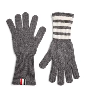 Thom Browne Thom Browne Cashmere 4-Bar Gloves Grey