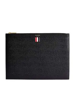 Thom Browne Medium Leather Pouch - Black