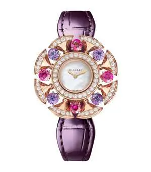 BVLGARI Divas' Dream Watch In Rose Gold With Amethyst, Pink Rubellite, And Diamonds - White
