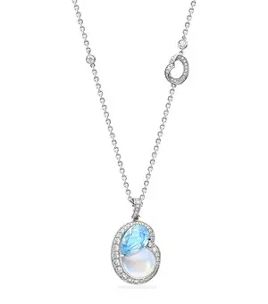 BOODLES Platinum, Diamond, Aquamarine And Moonstone Motherhood Necklace - Silver