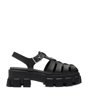 Prada Leather Monolith Platform Sandals - Black