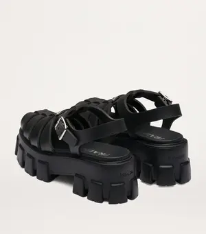 Prada Leather Monolith Platform Sandals - Black