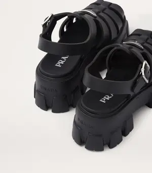 Prada Leather Monolith Platform Sandals - Black