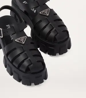 Prada Leather Monolith Platform Sandals - Black
