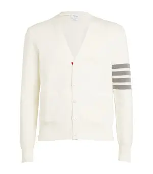Thom Browne Cotton V-neck Cardigan With Signature Stripes - White