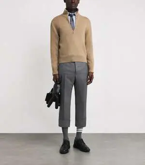 Thom Browne Wool Tailored Trousers With Tricolour Stripes - Grey