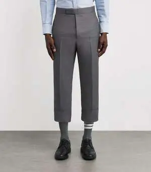 Thom Browne Wool Tailored Trousers With Tricolour Stripes - Grey