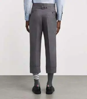 Thom Browne Wool Tailored Trousers With Tricolour Stripes - Grey
