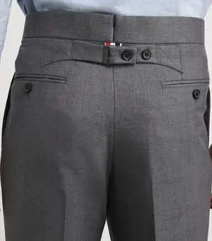 Thom Browne Wool Tailored Trousers With Tricolour Stripes - Grey
