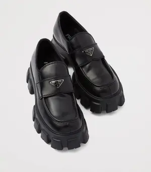 Prada Brushed Leather Monolith Loafers
